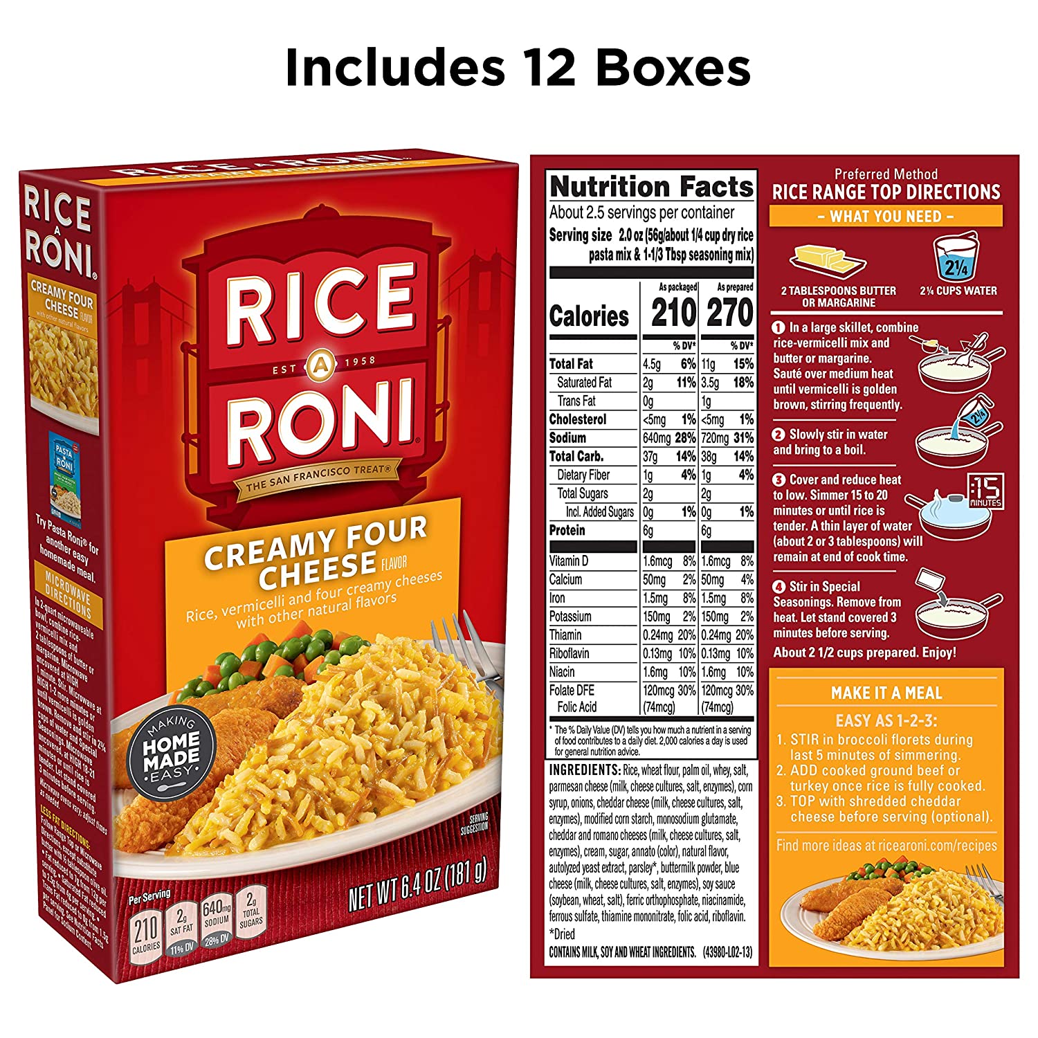 Quaker RICE-A-RONI CREAMY FOUR CHEESE-12 PACK, 6.4 Ounce (Pack of 12 ...
